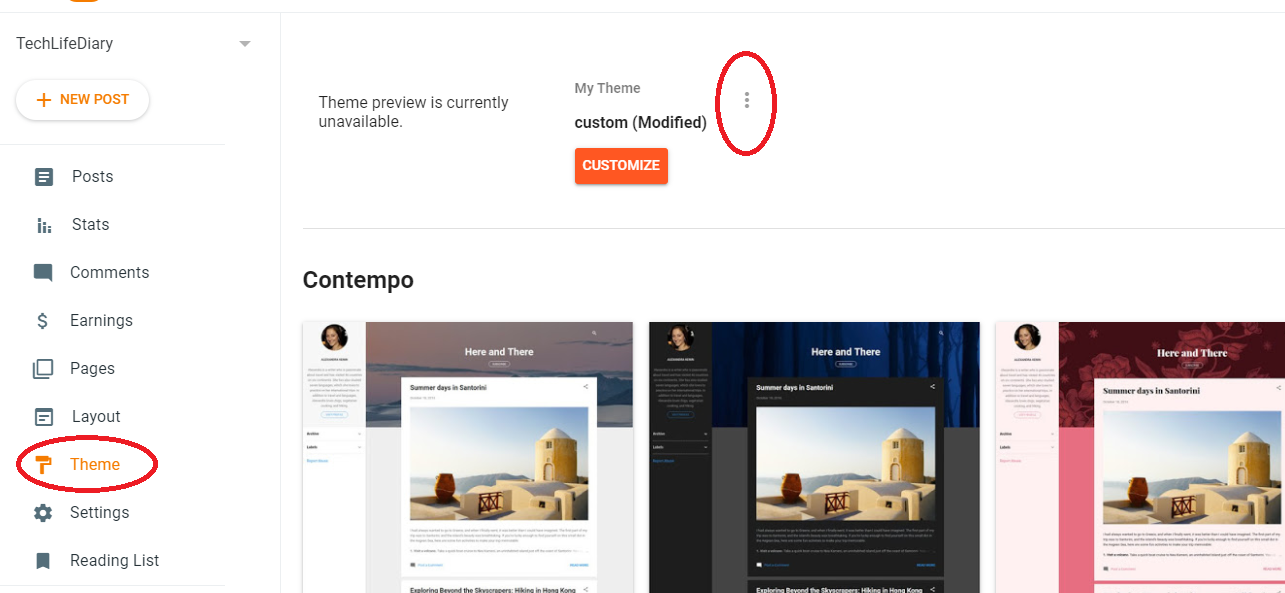 How to change custom template in blogger.com - TechLifeDiary